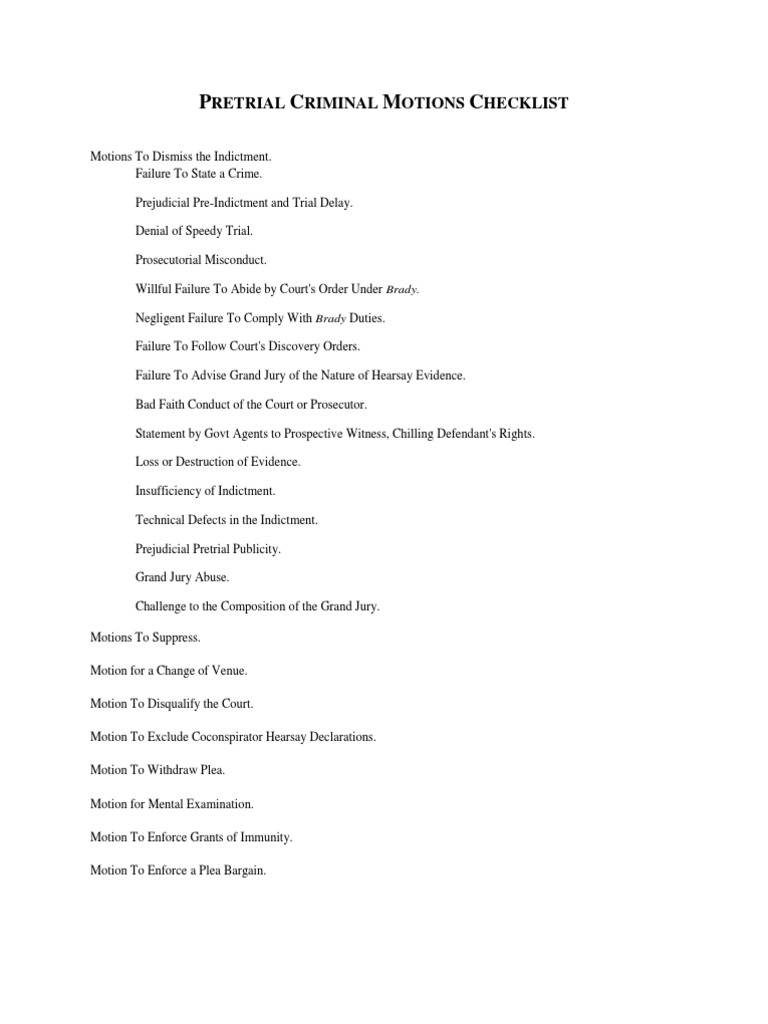 Pretrial Criminal Motions Checklist | PDF