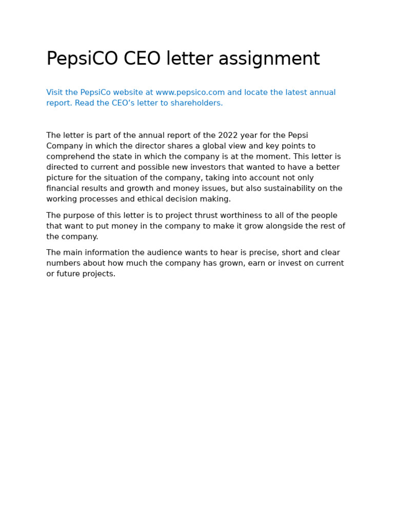 PepsiCo 2022 CEO Letter Overview | PDF
