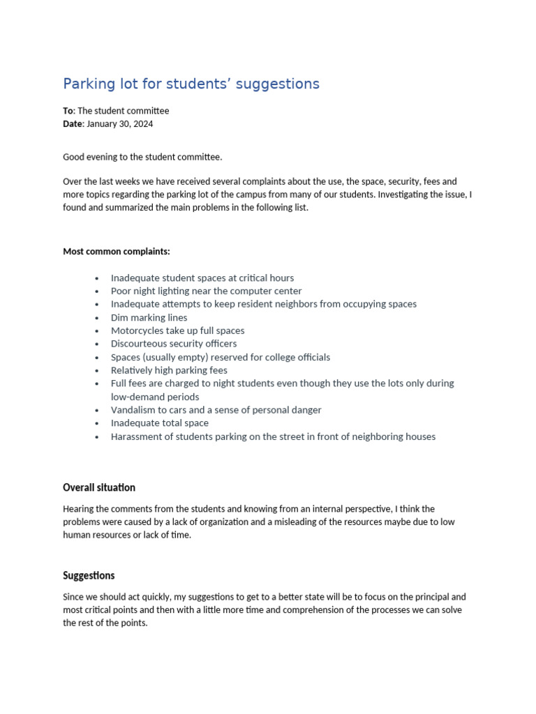 Parking Lot For Students | PDF | Parking