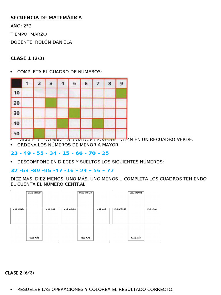 Secuencia de Matemática 2°B - Marzo | PDF