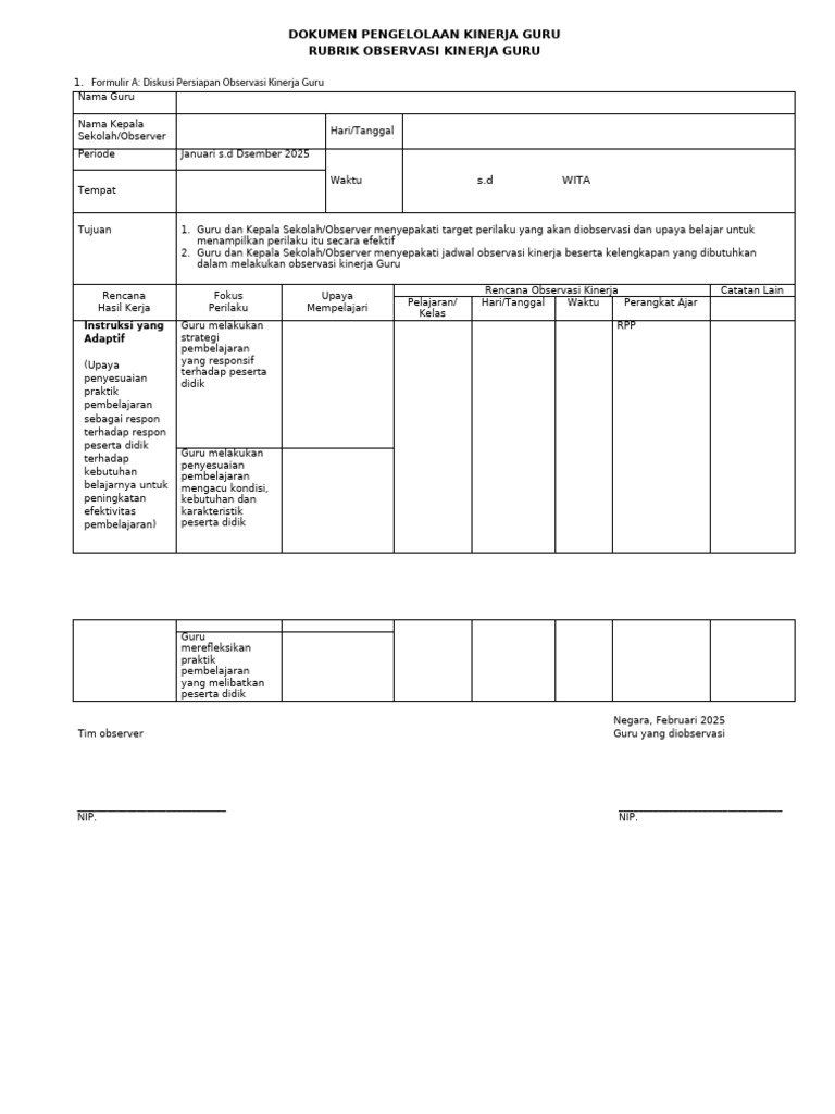 Form A Persiapan Observasi | PDF