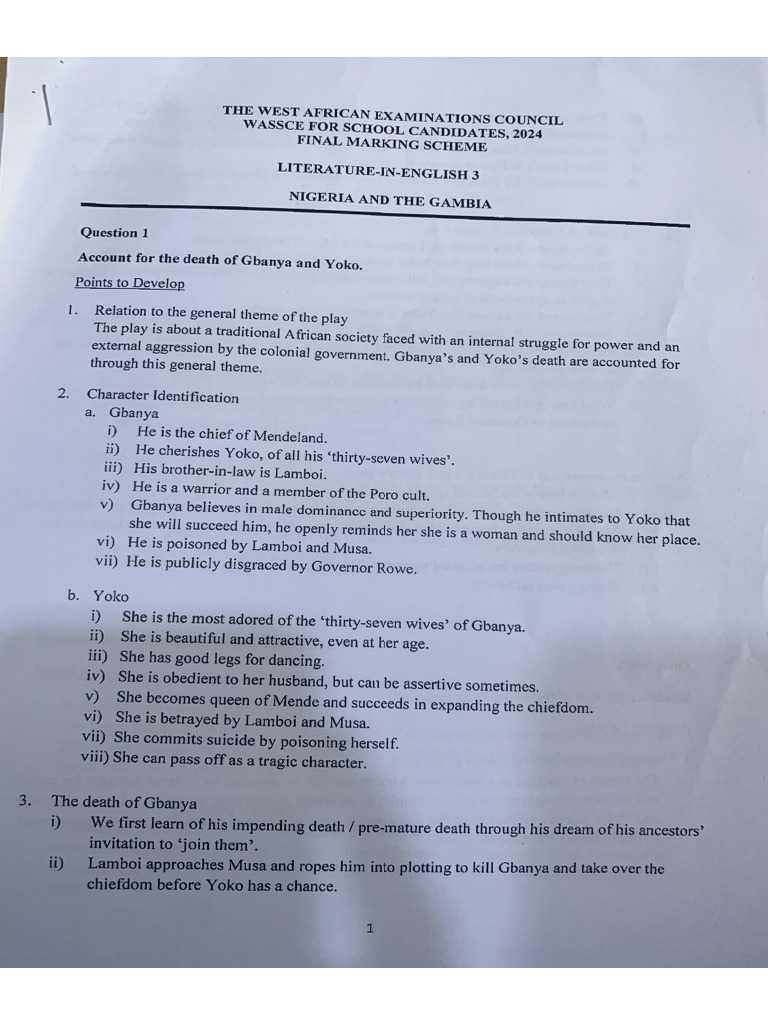 WAEC 2024 Marking Scheme Literature-In English 3 (Drama & Poetry) | PDF