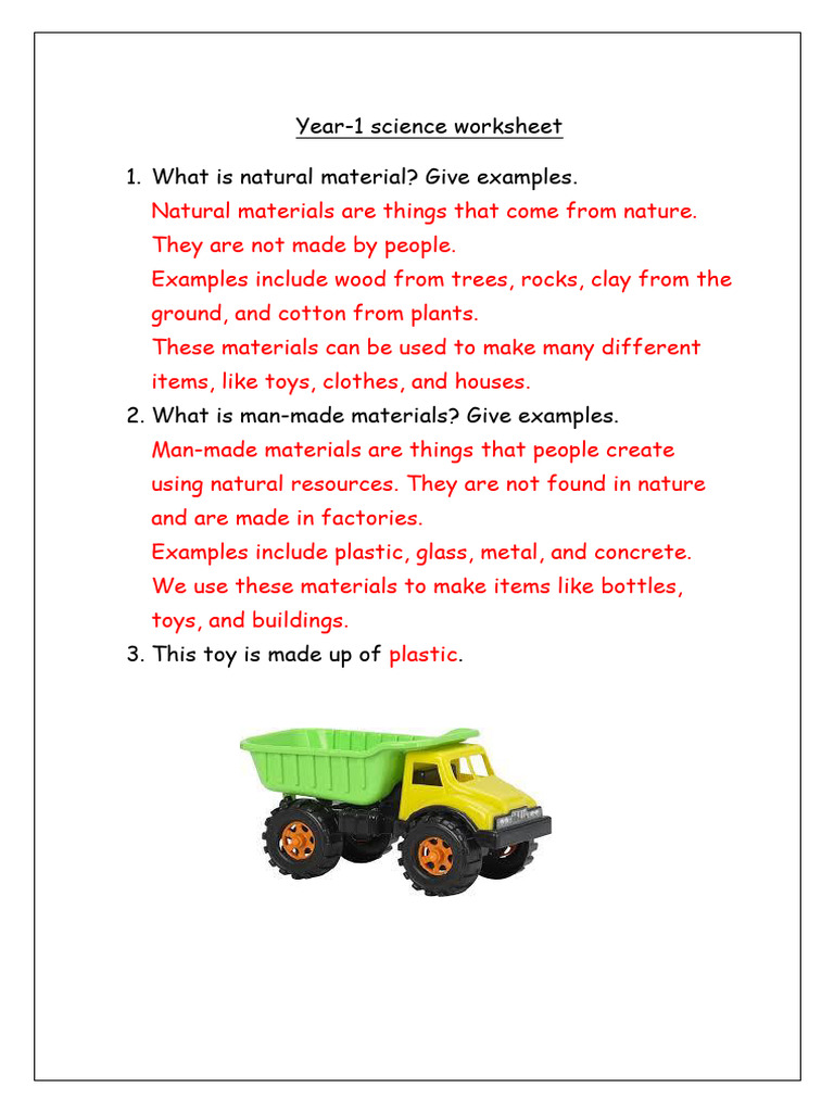 Natural vs. Man-Made Materials Worksheet | PDF