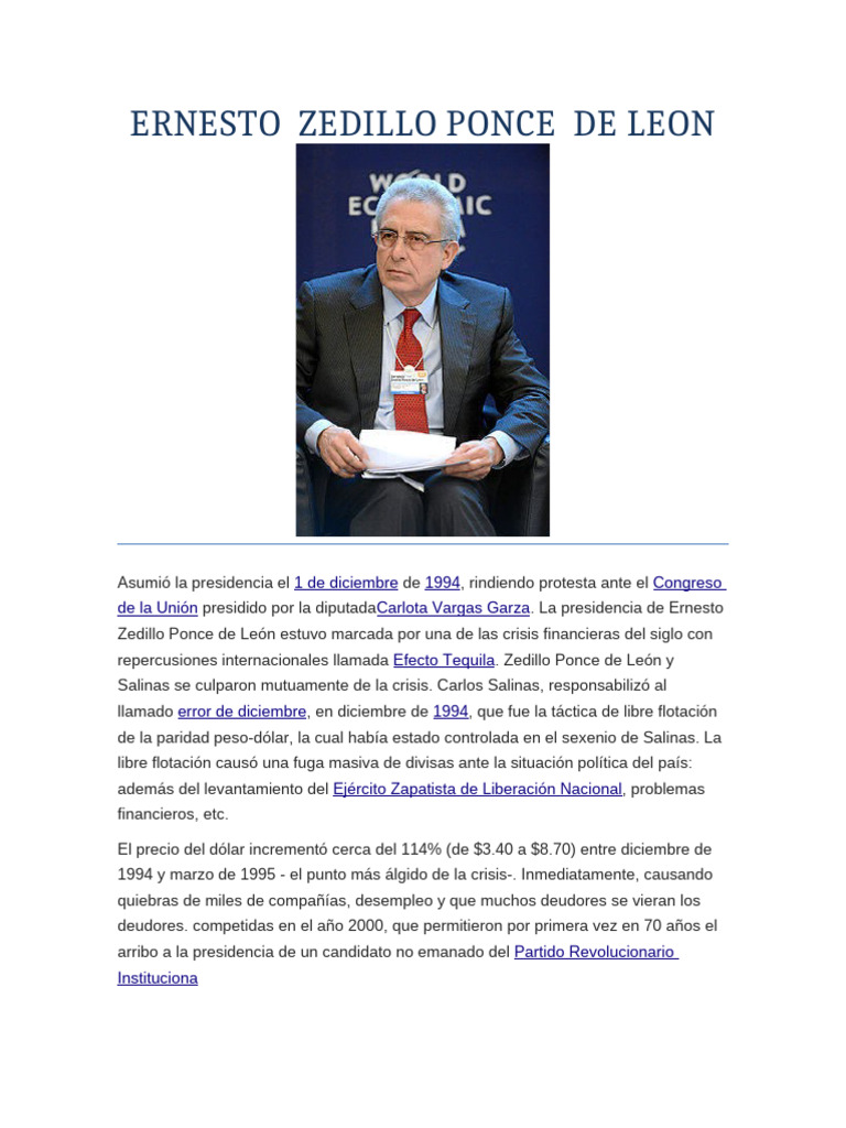 Presidencia de Ernesto Zedillo: Crisis y Reformas | PDF