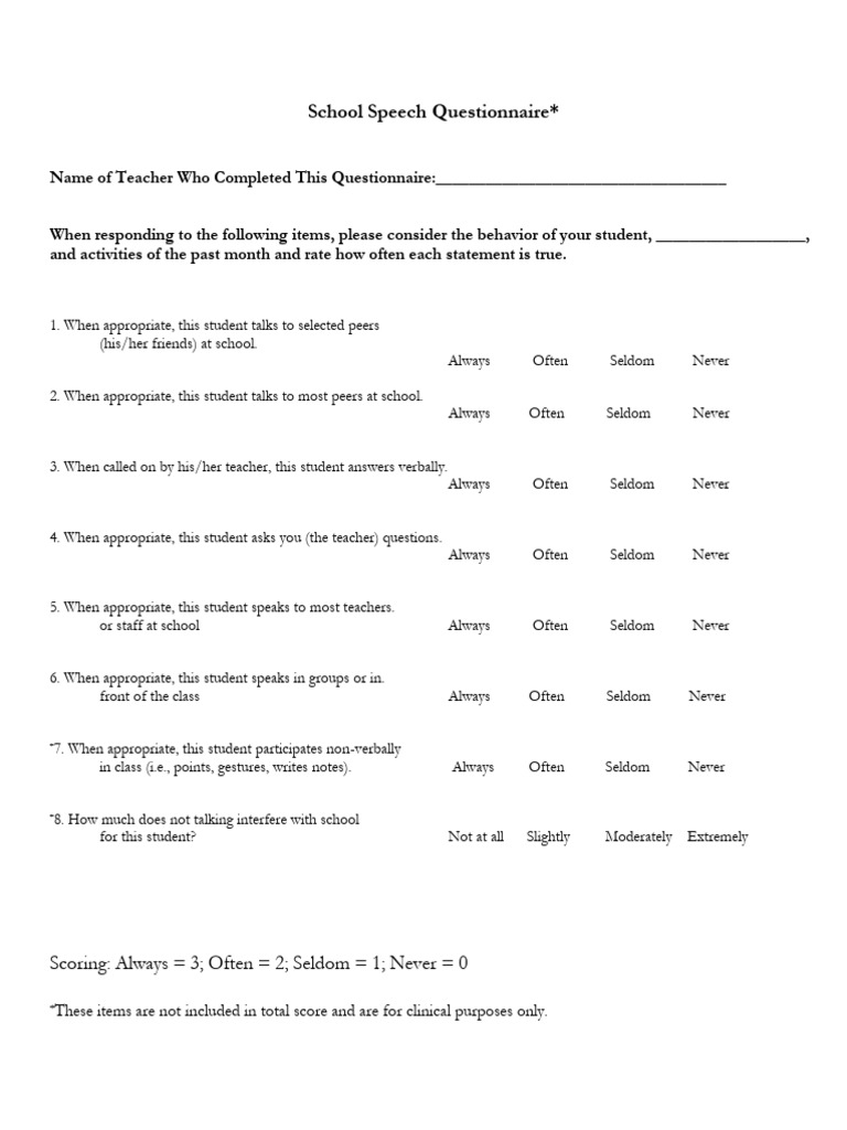 School Speech Questionnaire | PDF