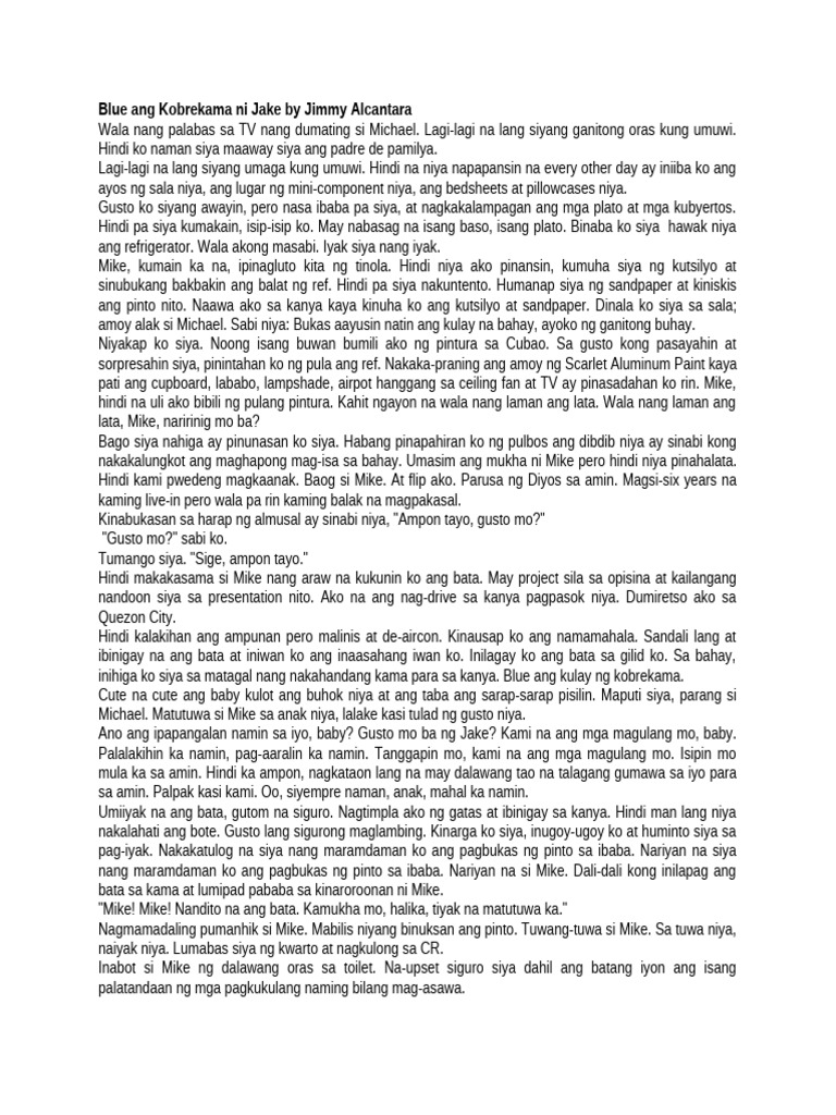 Blue Ang Kobrekama Ni Jake by Jimmy Alcantara | PDF