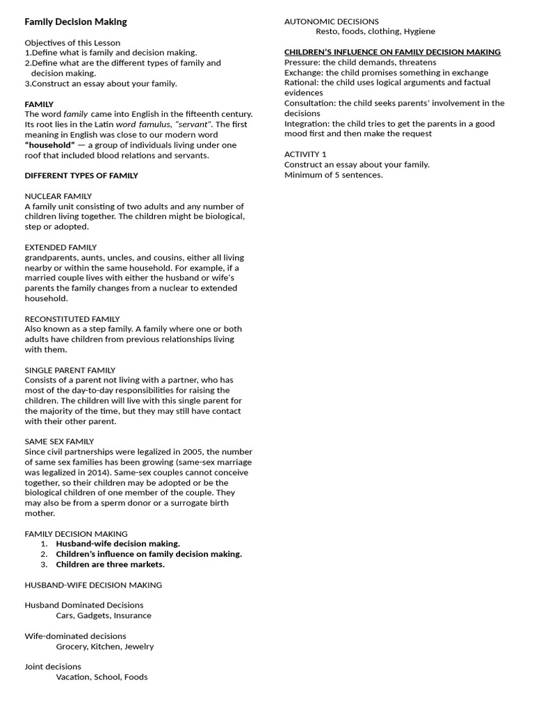 Understanding Family Types & Decision Making | PDF | Family | Parent
