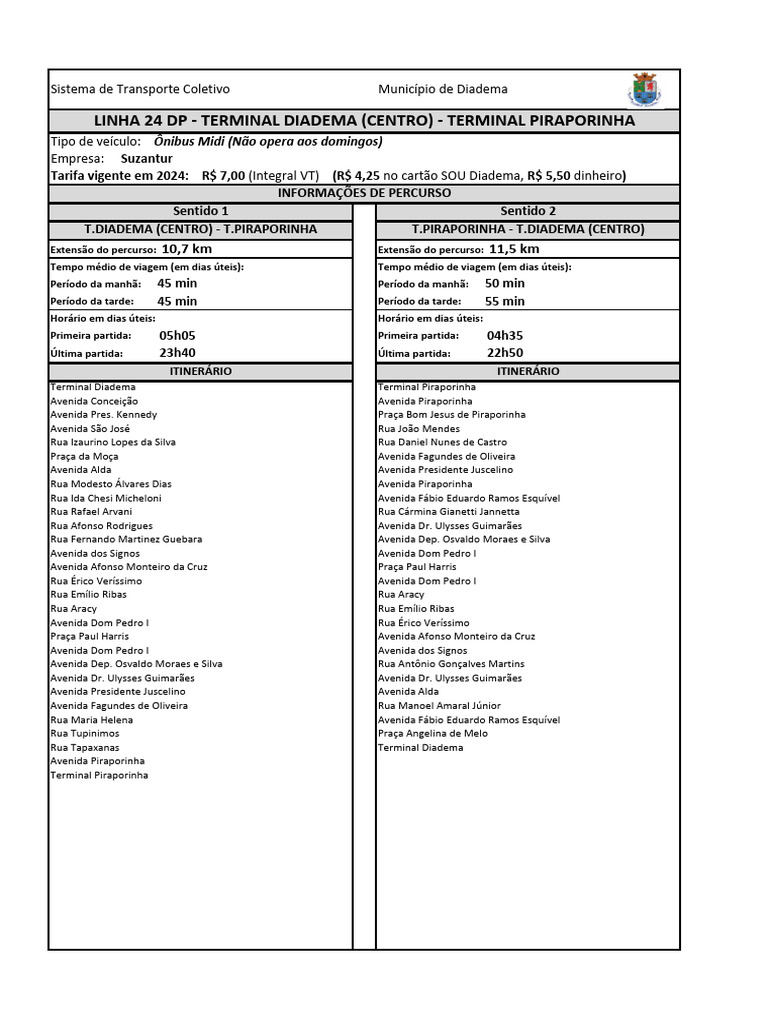 Horários da Linha 24 em Diadema | PDF