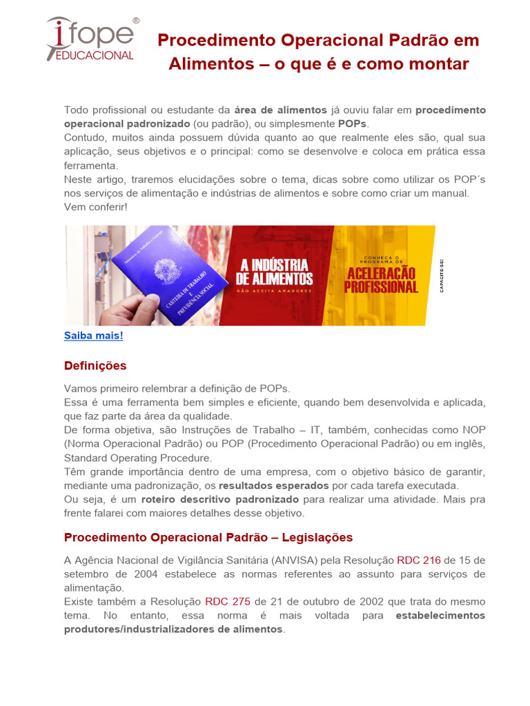 Como Montar Procedimento Operacional Padrão | PDF
