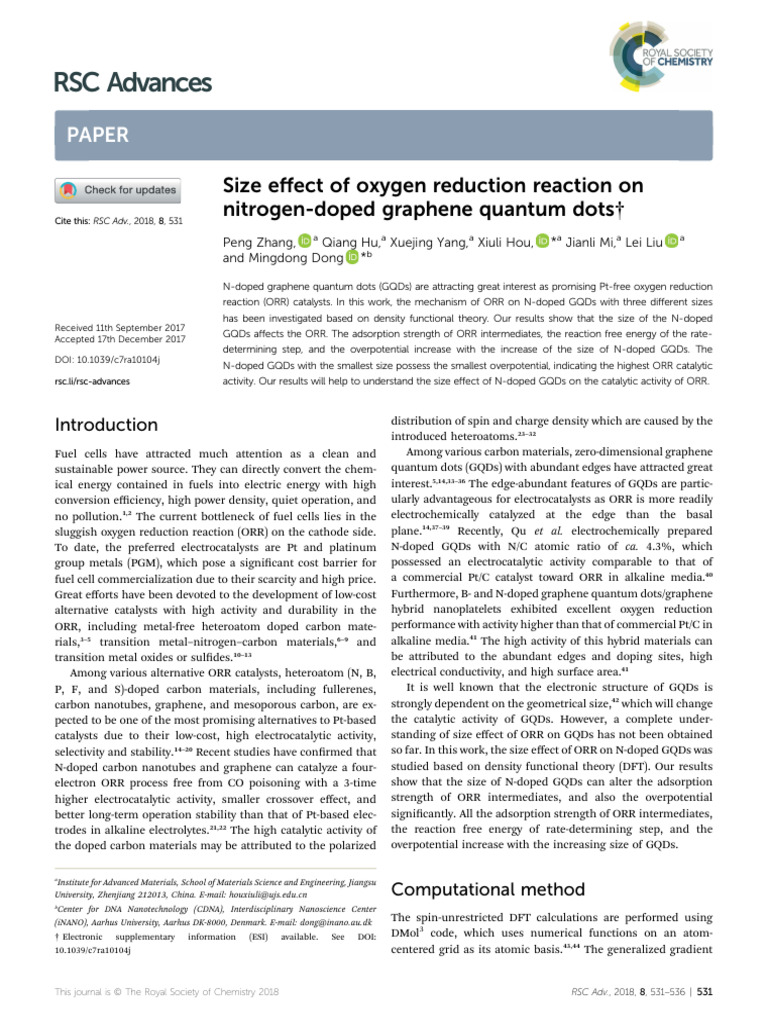 Size Effect of Oxygen Reduction Reaction On Nitrog | PDF | Adsorption ...