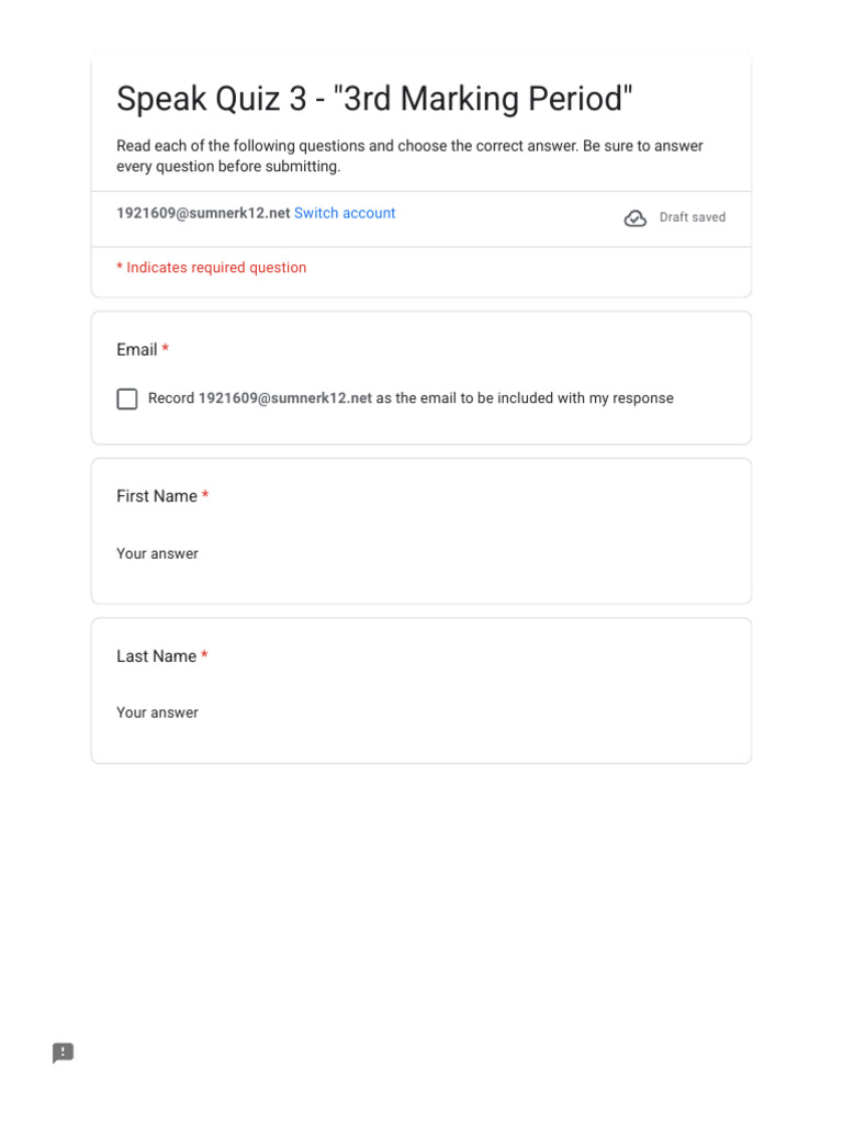 Speak Quiz 3 - 3rd Marking Period | PDF