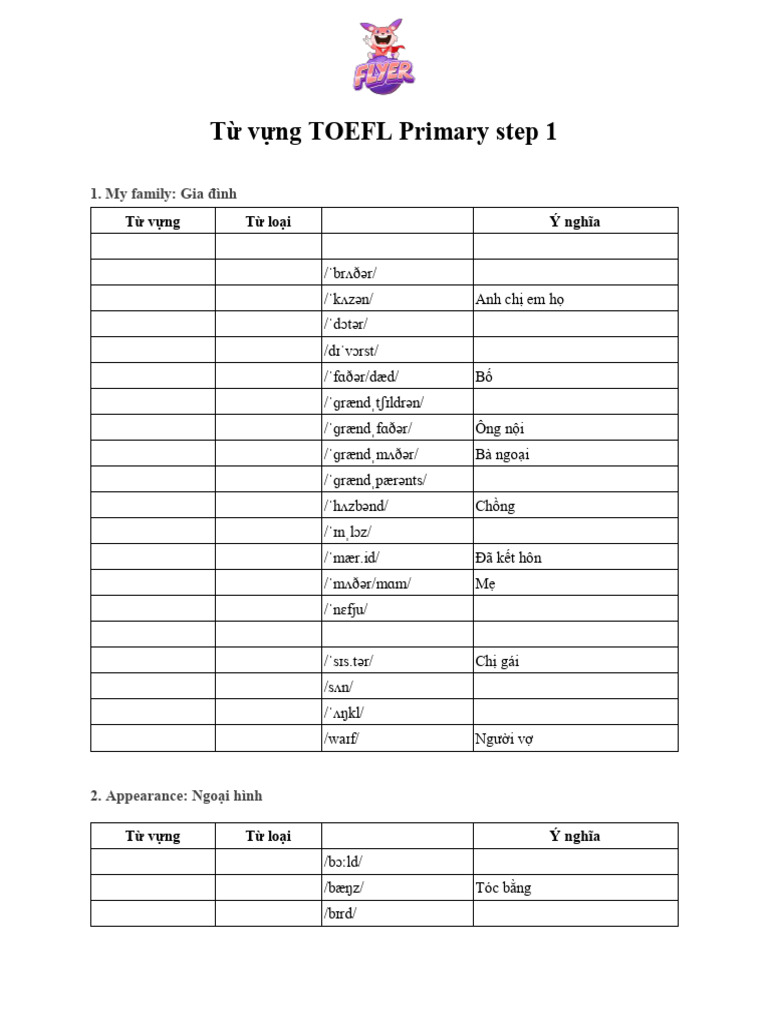 Tu Vung TOEFL Primary | PDF