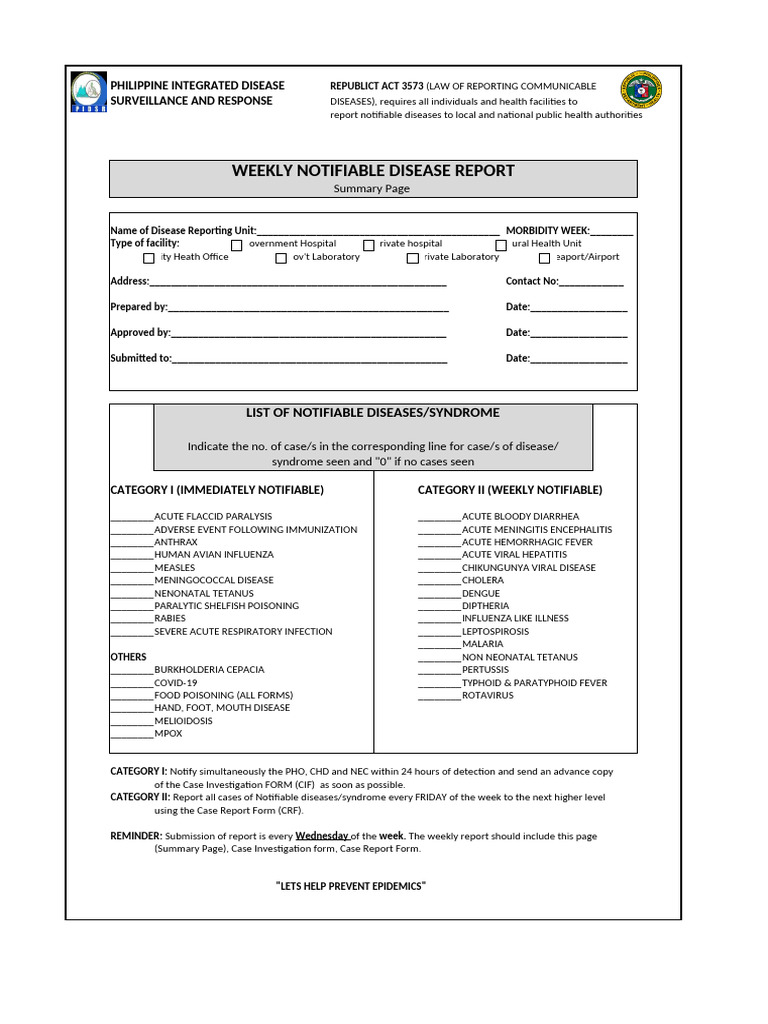 Weekly Notifiable Disease Report Form | PDF | Influenza | Virology
