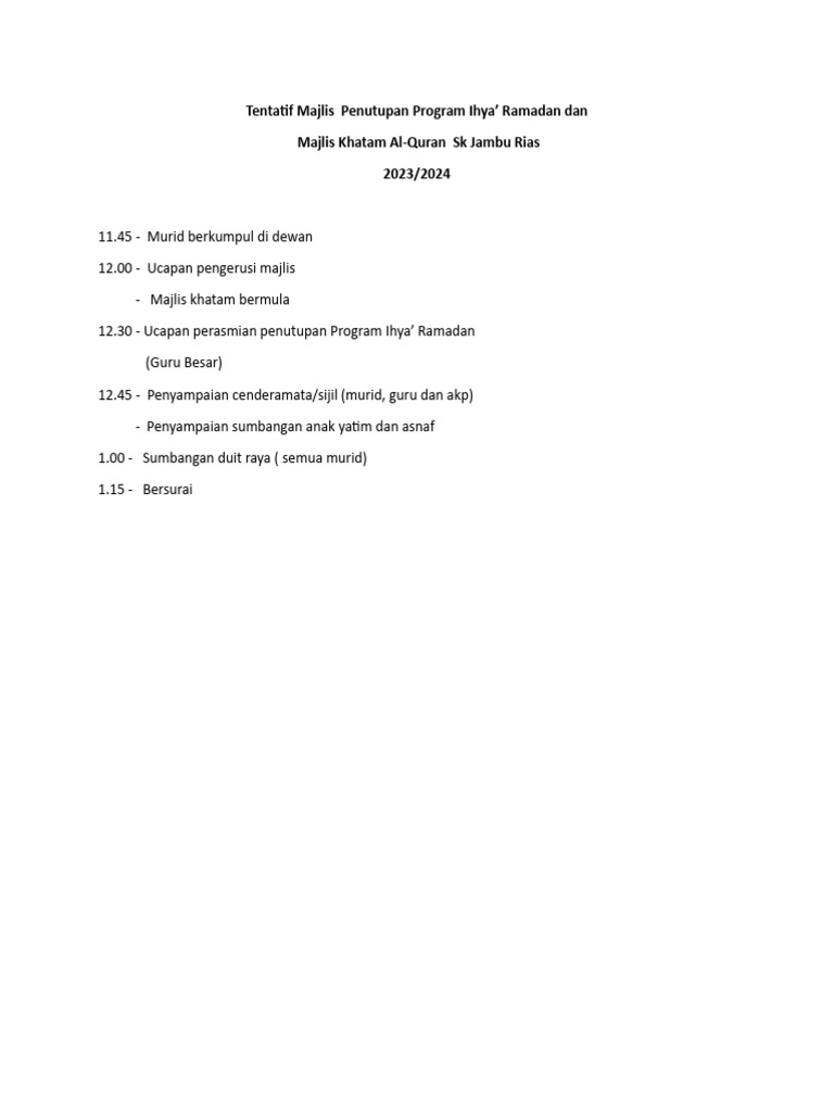 Tentatif Majlis Penutupan Program Ihya | PDF