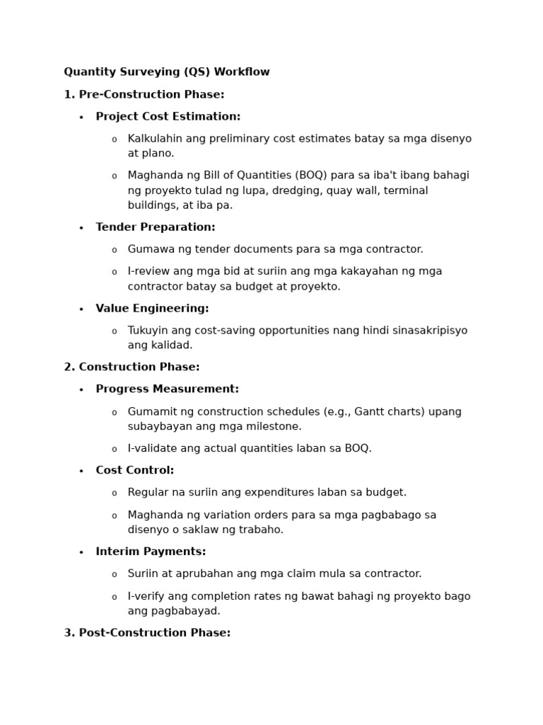 Quantity Surveying (QS) Workflow | PDF