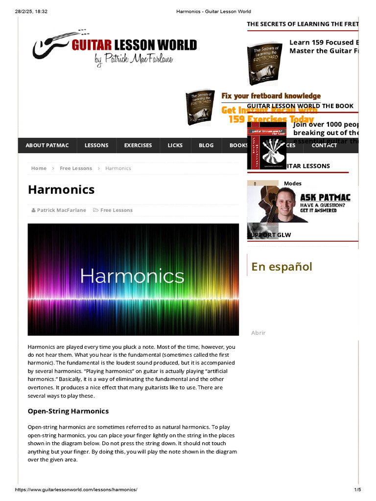 Harmonics - Guitar Lesson World | PDF | String Instruments | Guitars