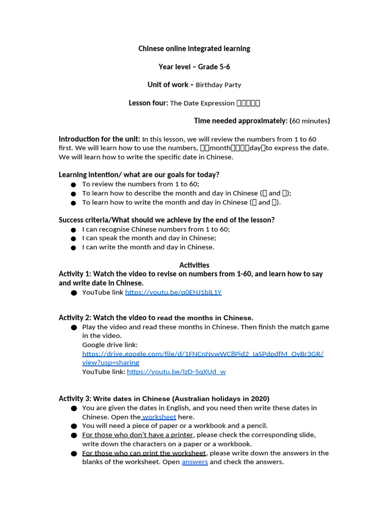 Online Lesson 4 month and date | PDF