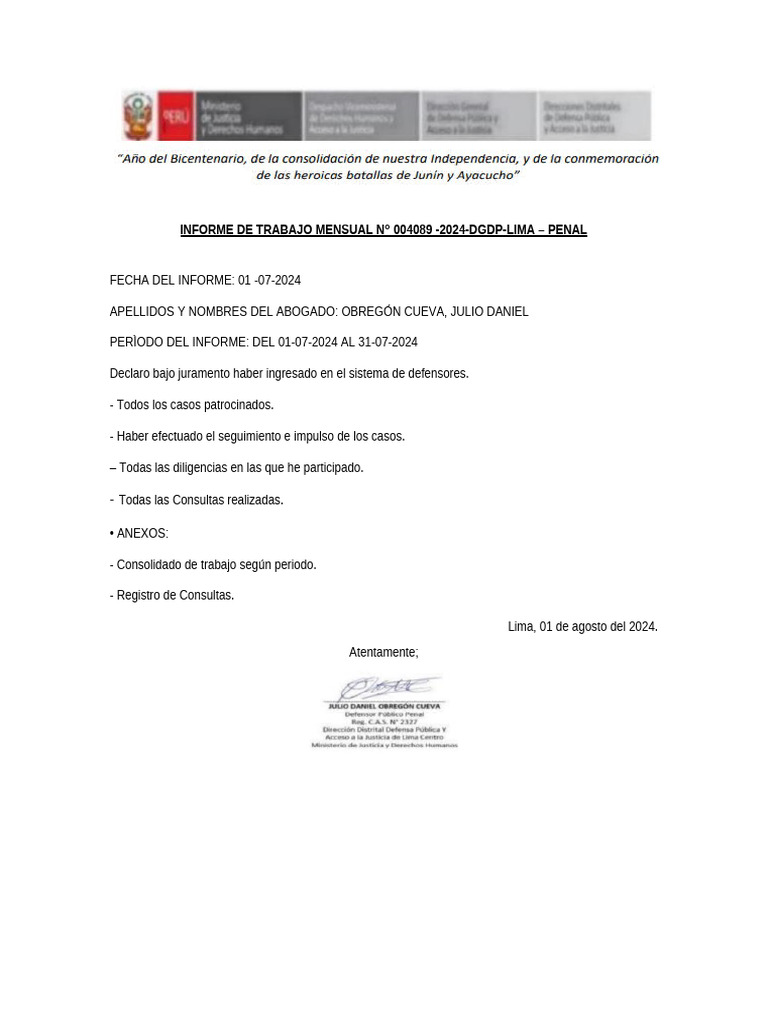 INFORME MENSUAL JULIO | PDF