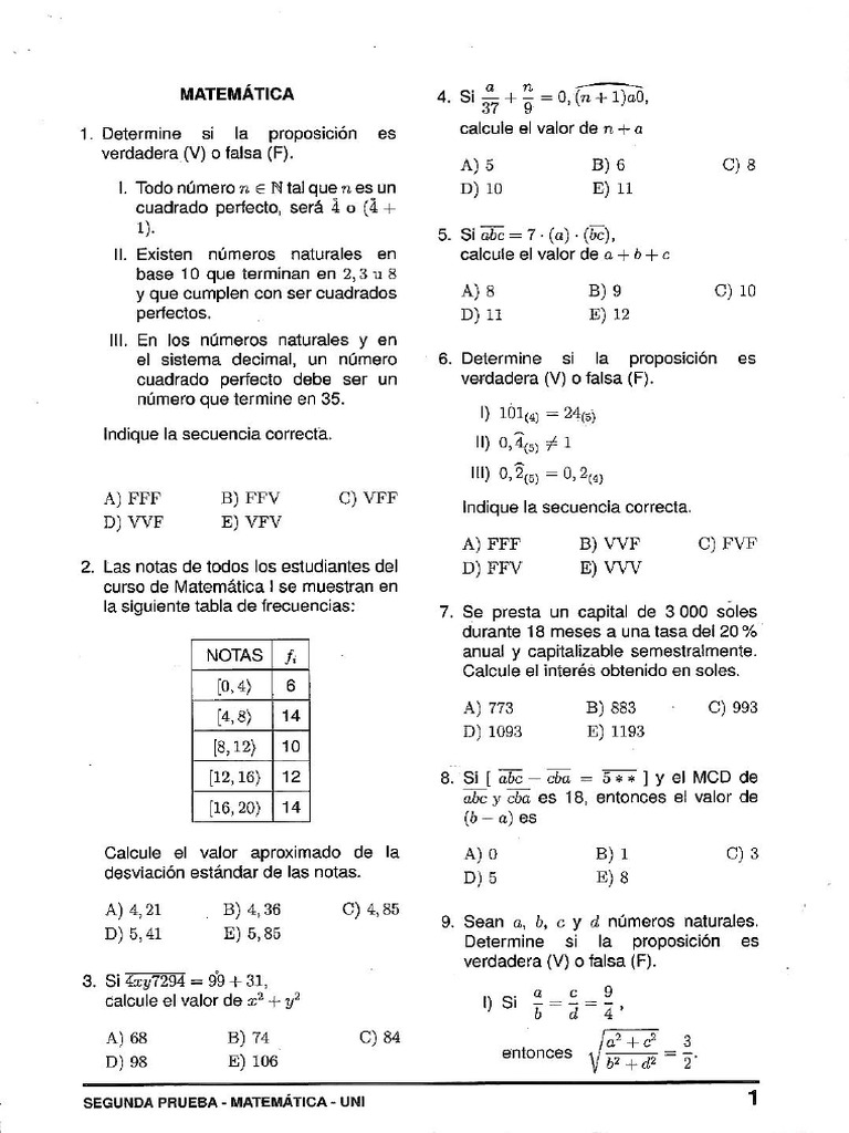 Examen Uni 2025-I .Matematicas | PDF