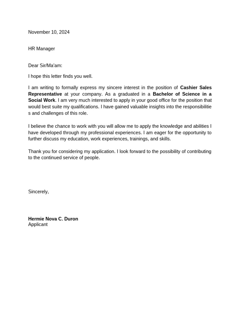 Application Letter-Hermie Nova C. Duron | PDF