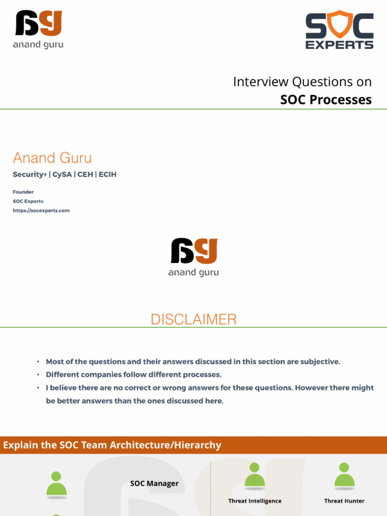 4+SOC+Experts Anand+Guru Interview+Questions+on+SOC+Processes | PDF