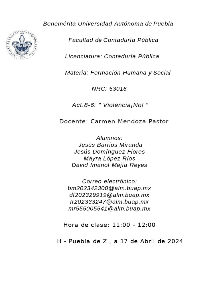 Formación Humana y Social, Act. 8-6 | PDF | Violencia | Igualdad de género
