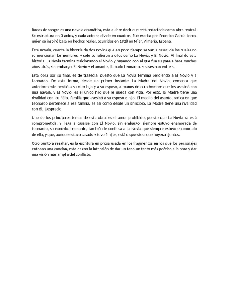 Bodas de Sangre Es Una Novela Dramática | PDF