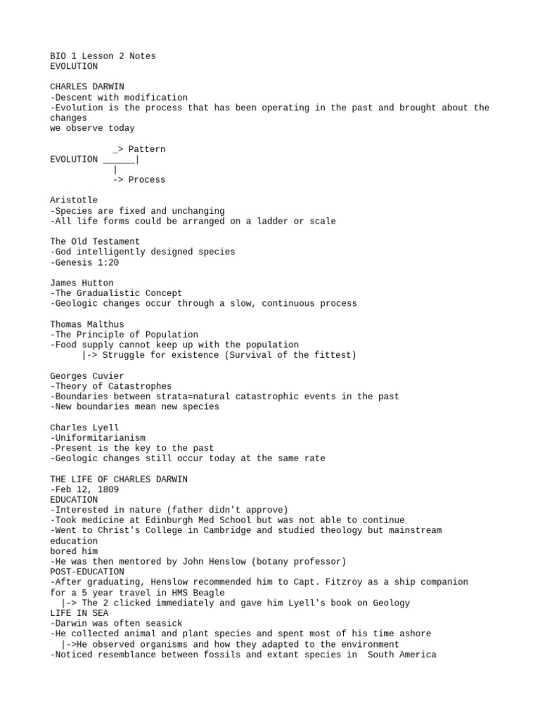 BIO 1 Lesson 2 Notes | PDF | Charles Darwin | Natural Selection