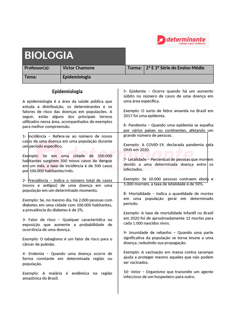 Atividade Complementar 2 - Epidemiologia | PDF | Epidemias | Epidemiologia