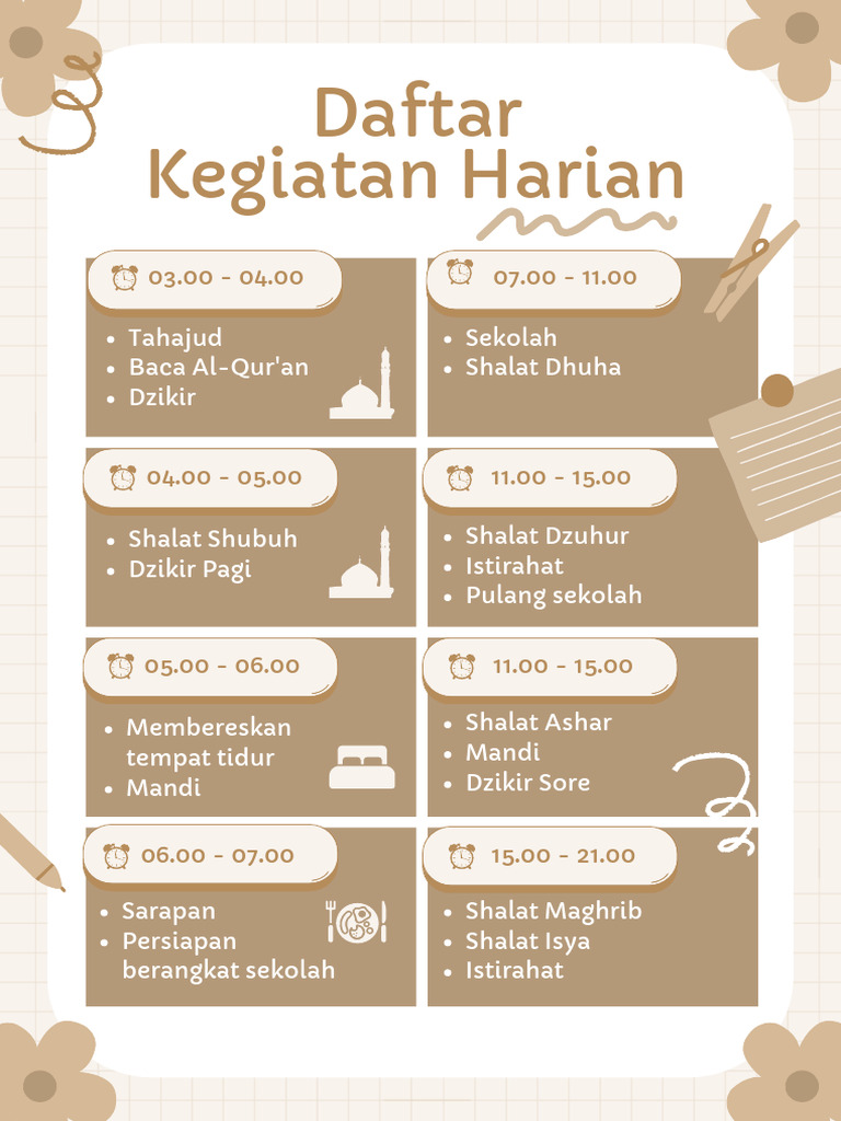 Krem Dan Cokelat Lucu Estetik Tabel Daftar Kegiatan Harian Dokumen A4 | PDF