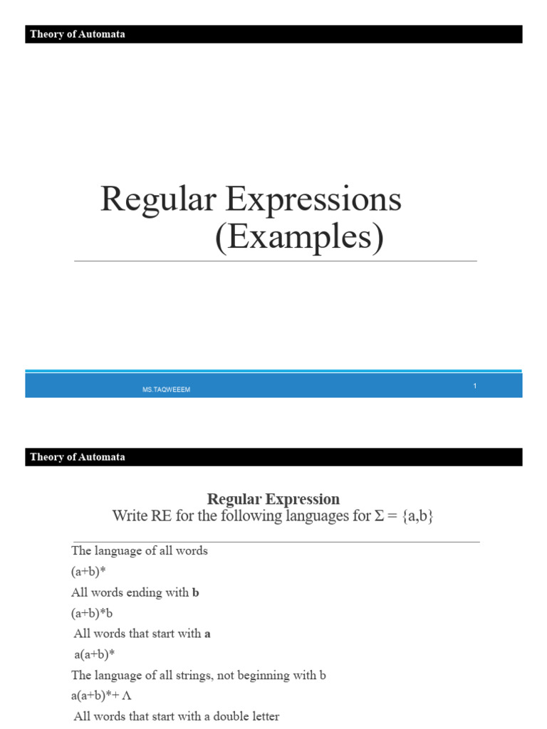 2 Regular Expressions (Examples)_112749 | PDF | String (Computer Science) | Regular Expression
