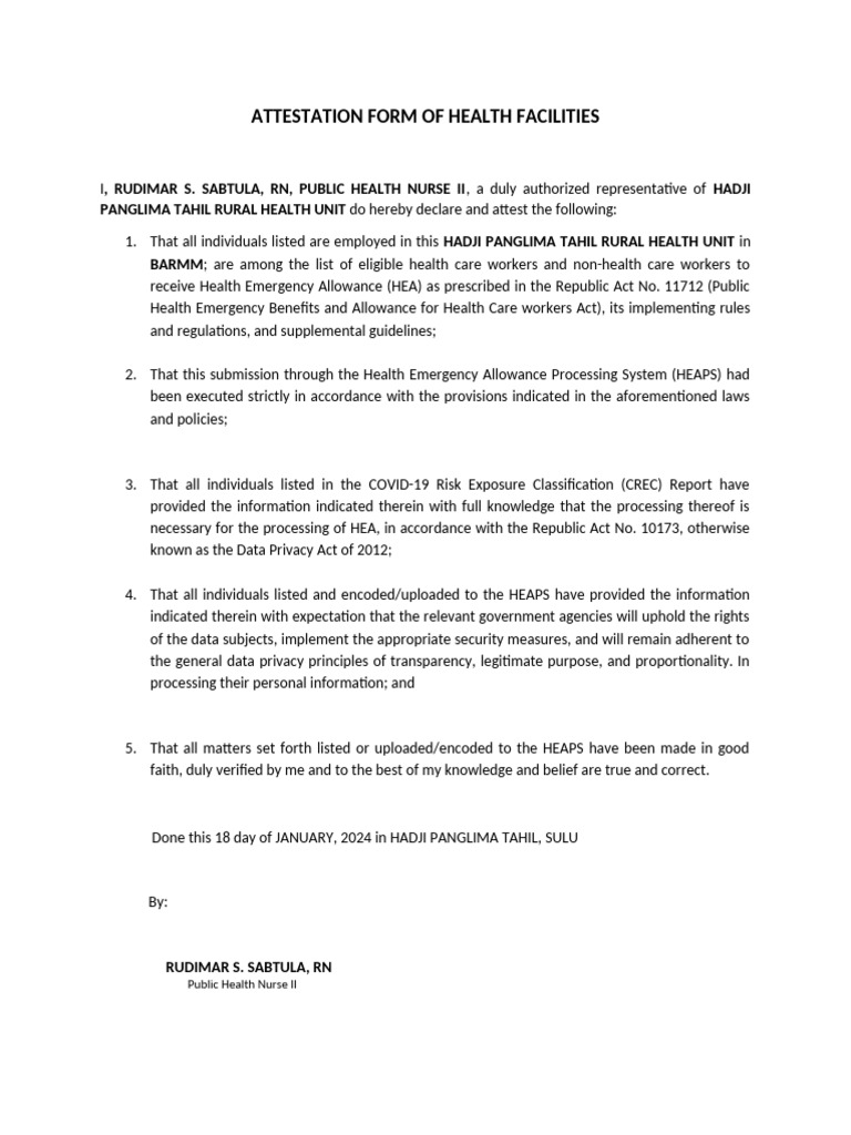 Health Facilities Attestation Form | PDF