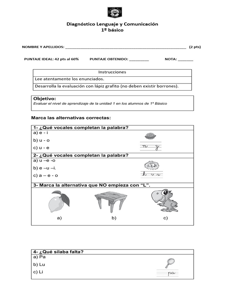 Diagnóstico Lenguaje Primero Básico | PDF