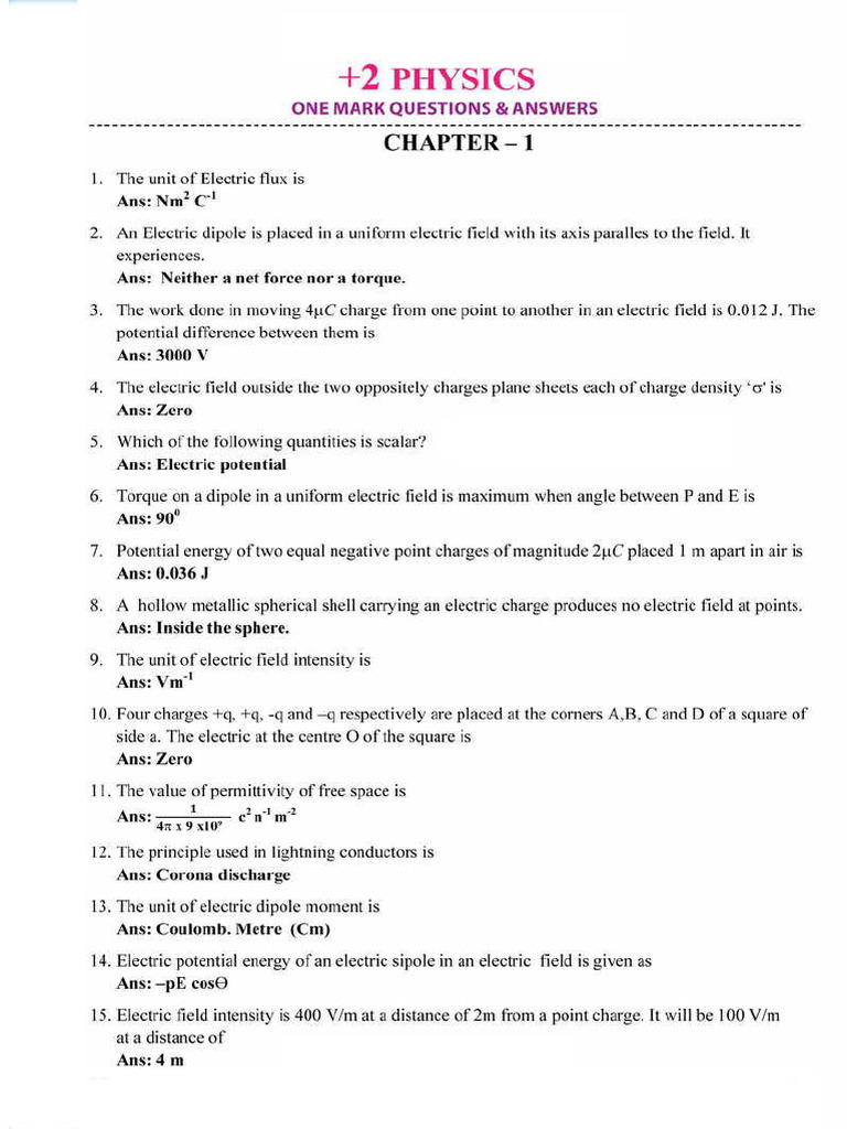 12th Phy Creative One Marks | PDF