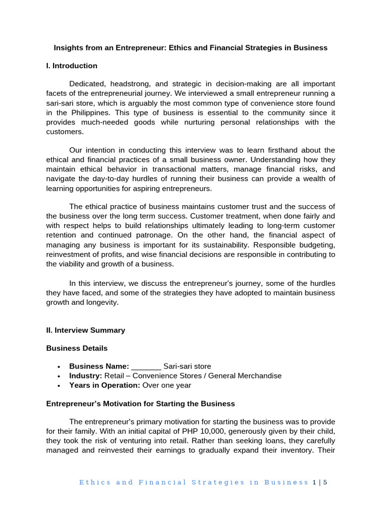 Ethical Practices in Small Business Finance | PDF | Entrepreneurship ...