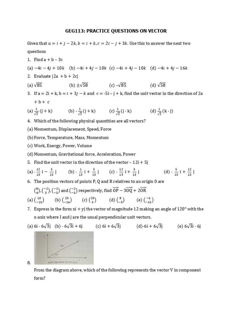 New GEG113 - Vector - Practice Questions | PDF | Force | Euclidean Vector