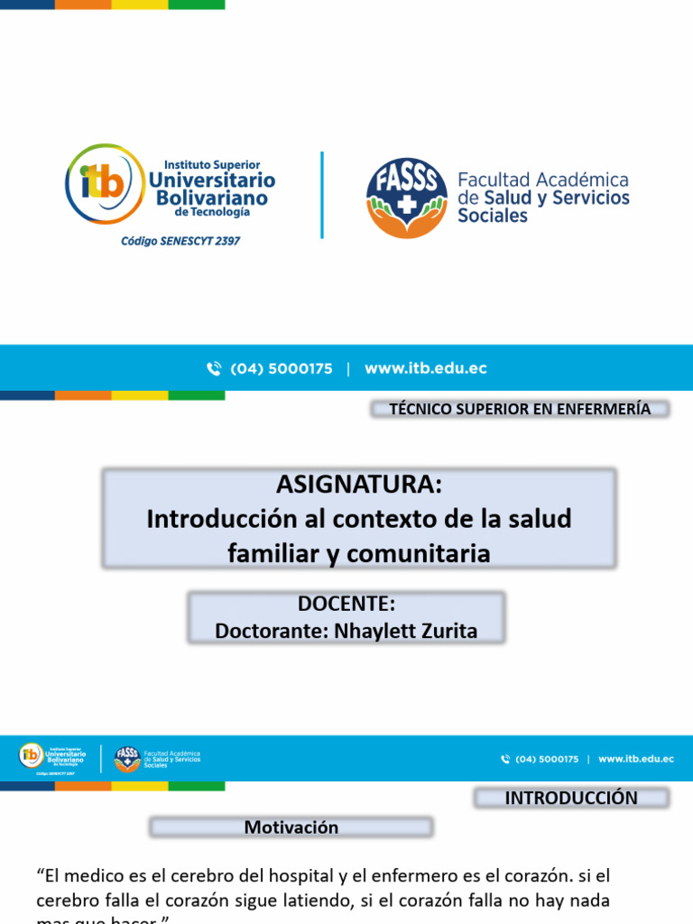 Introduccion Al Contexto de La Salud Familiar y Comunitaria Clase 1 | PDF | Enfermería | Hospital