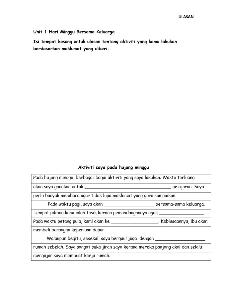 425499106 Unit 1 Ulasan Aktiviti Saya Pada Hujung Minggu Doc | PDF