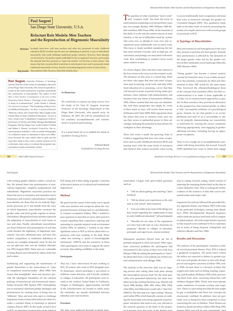 26 - Reluctant Role Models - Men Teachers and The Reproduction of Hegemonic Masculinities | PDF ...