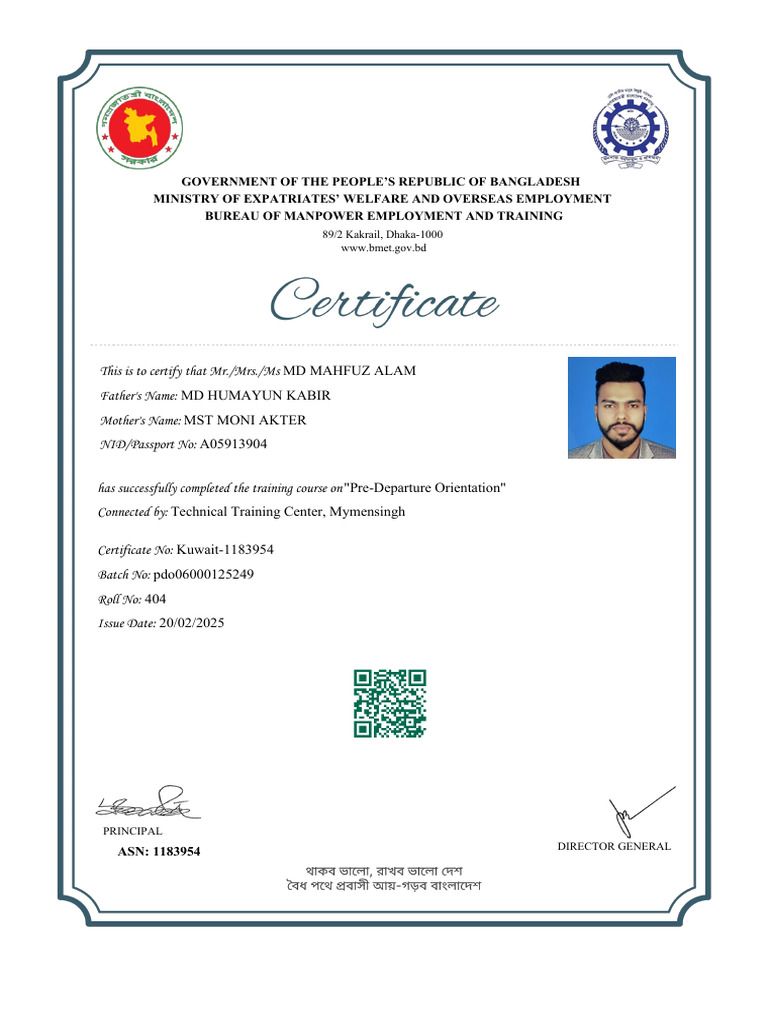 Pre-Departure Orientation Certificate | PDF