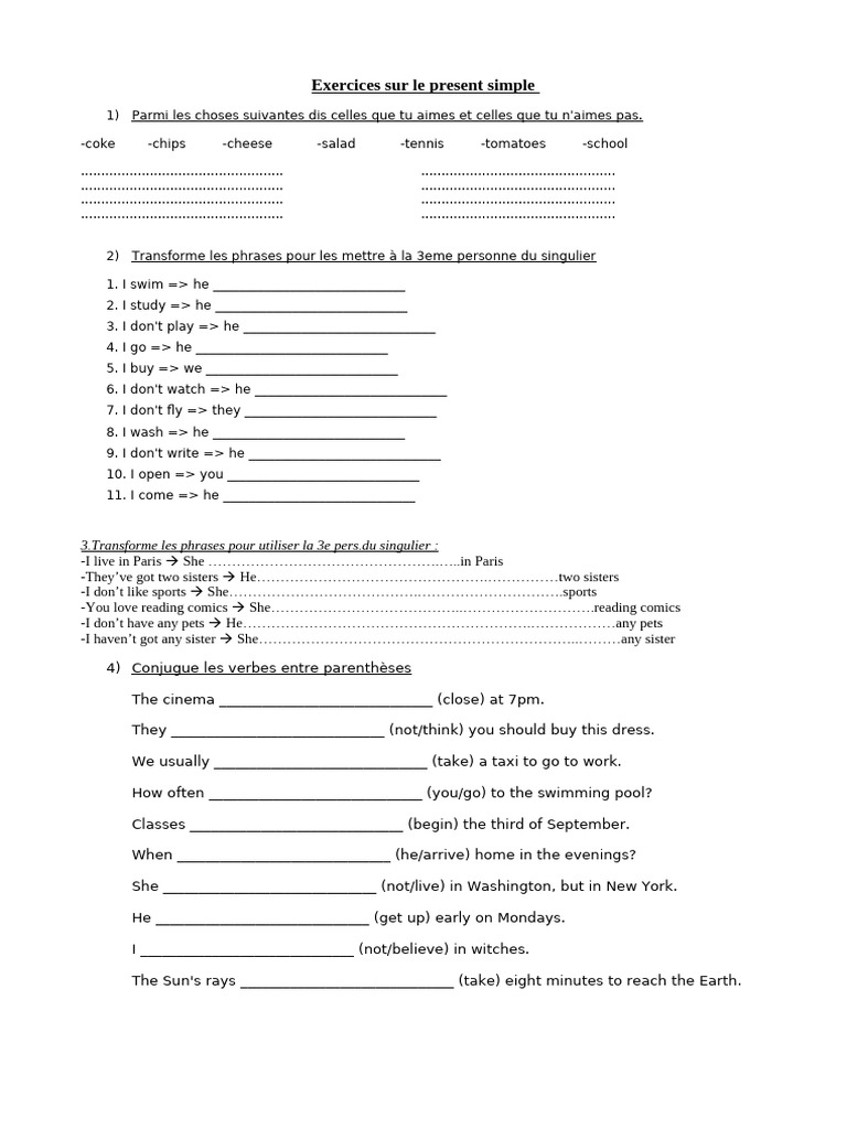 Exercices de présent simple en français | PDF