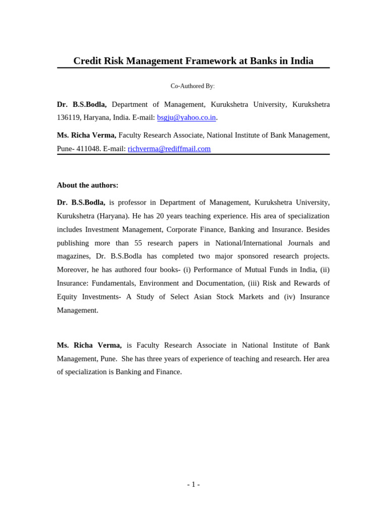 Credit Risk Management Frameworkat Banksin India | PDF | Banks | Basel Ii
