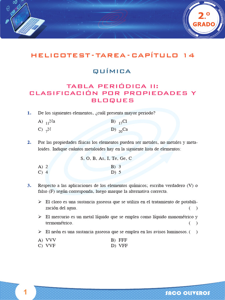 7 - Quim - 2° - Cap 14 - Preg - Tarea - 23 | PDF | Rieles | Elementos químicos