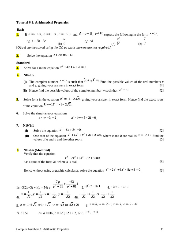 A06 FM Complex Numbers 1 Tutorial (Student) | PDF | Equations | Number Theory