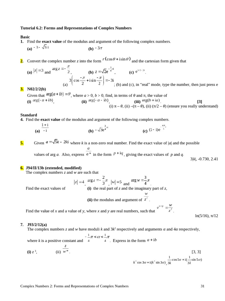 Complex Numbers: Modulus and Argument | PDF | Complex Number | Area