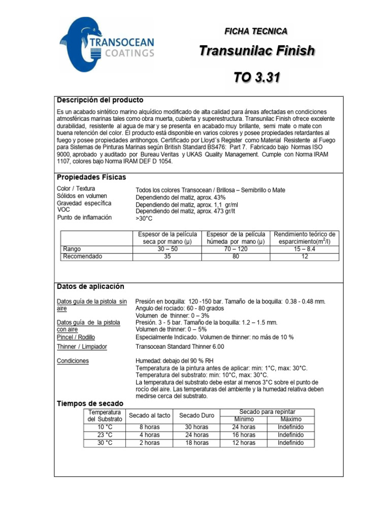 001 Transunilac Finish To-3.31 | PDF | Agua | Humedad