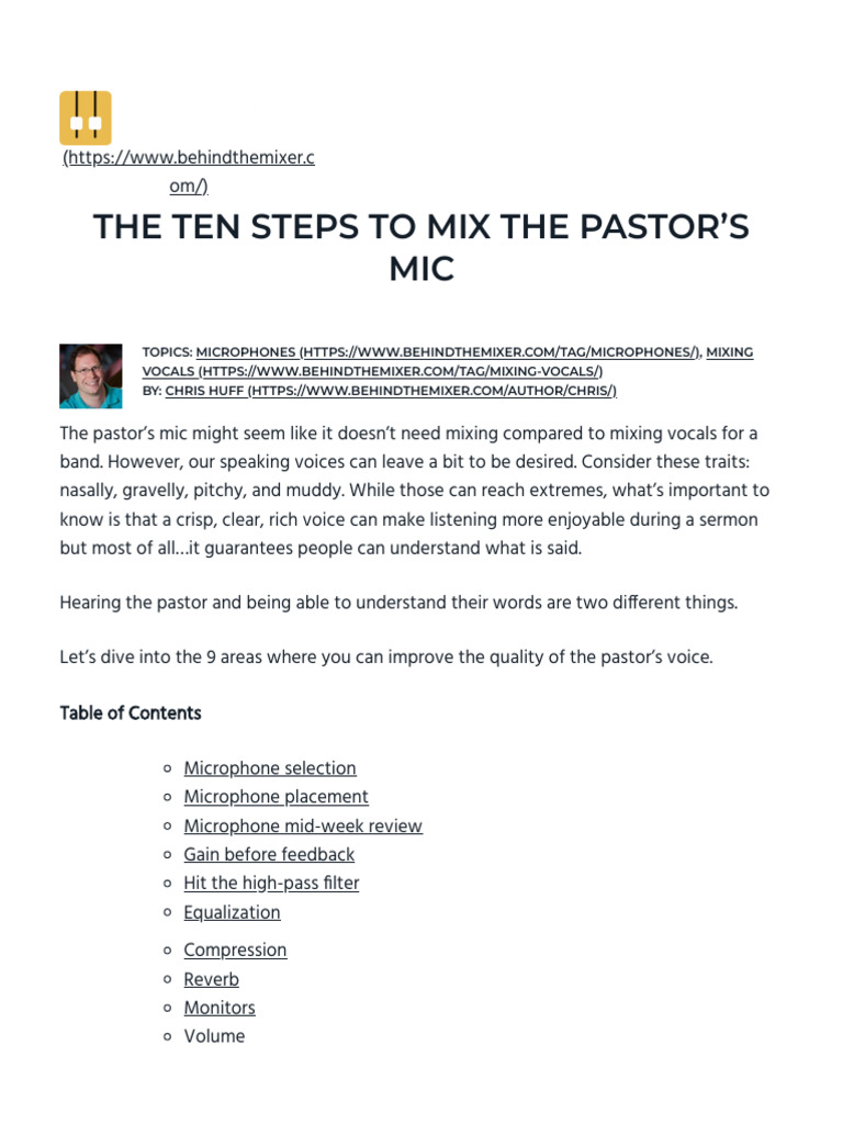 Enhancing Pastor's Microphone Quality | PDF | Microphone | Equalization ...