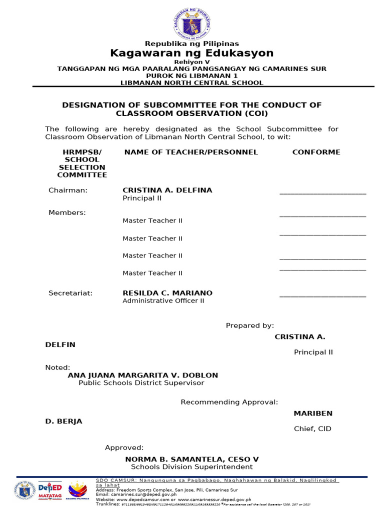Designation-of-Selection Committee On COI | PDF | Philippines