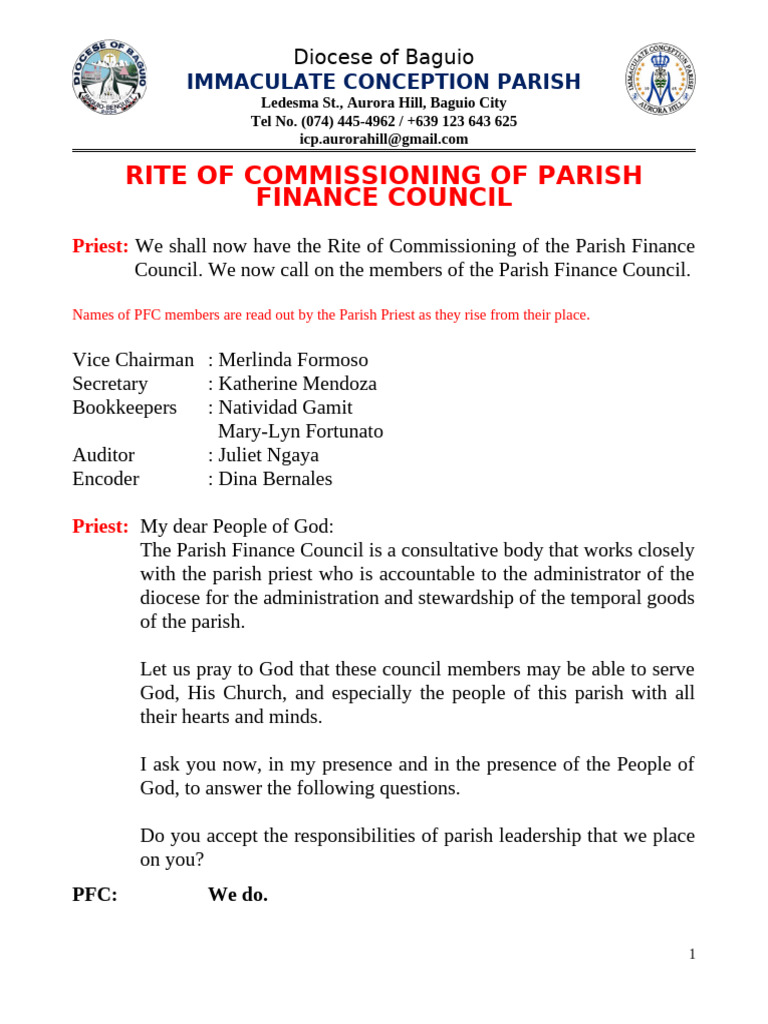Rite of Induction of Parish Finance Council | PDF | Worship | Christian ...