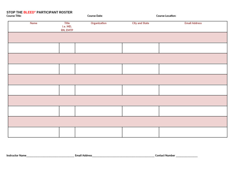 Stop The Bleed Participant Signin Sheet | PDF